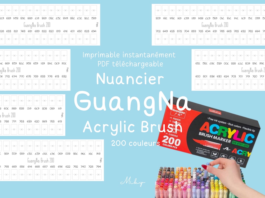 Guangna Acrylic Brush 200 Colors PDF Blank Color Chart | Instant ...