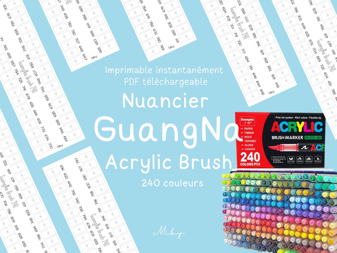 Guangna Acrylic Brush 240 Colors PDF Blank Color Chart | Instant ...