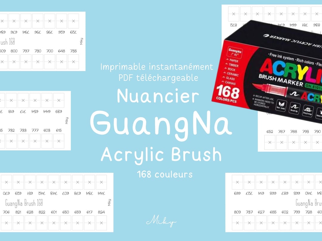 Guangna Acrylic Brush Blank PDF Color Chart 168 Colors | Instant ...
