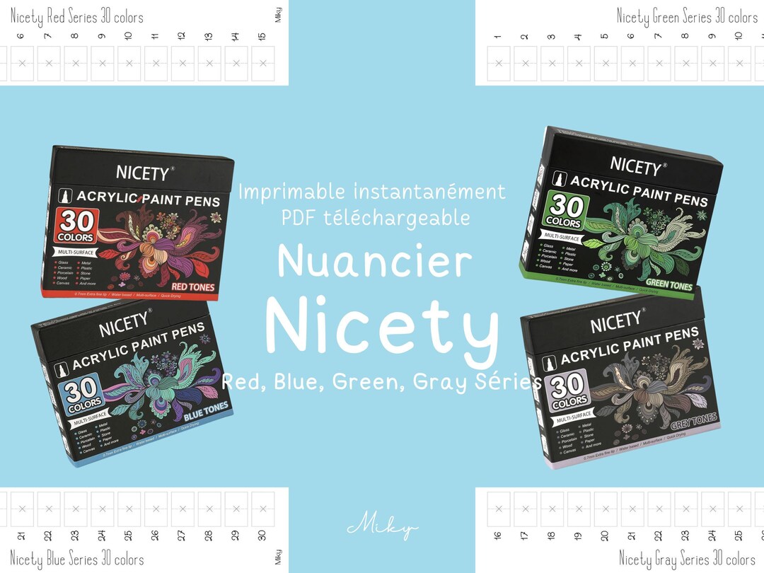 Blank Color Chart PDF Nicety Acrylic Red, Blue, Green, Gray 30 Colors ...