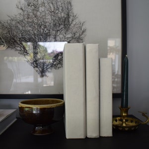 Beige Linen Wrapped Fabric Books, Coffee Table Books Stack, Bookshelf ...