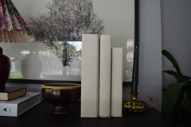Beige Linen Wrapped Fabric Books, Coffee Table Books Stack, Bookshelf ...