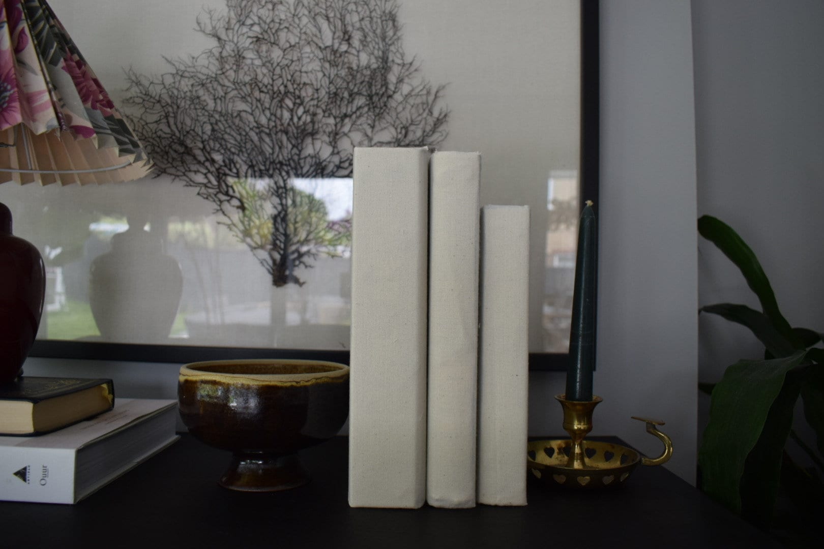 Beige Linen Wrapped Fabric Books, Coffee Table Books Stack, Bookshelf ...