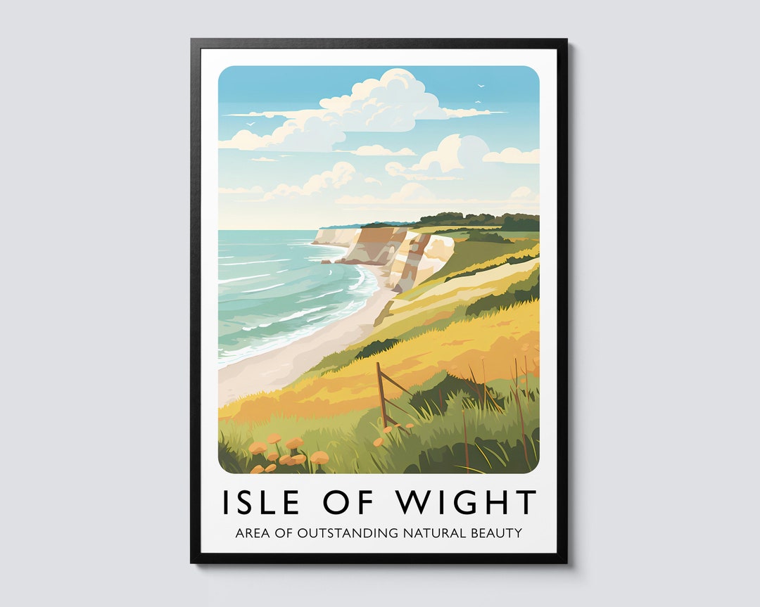 Isle of Wight Aonb Portrait Print, Illustration Style Beach and Bay ...