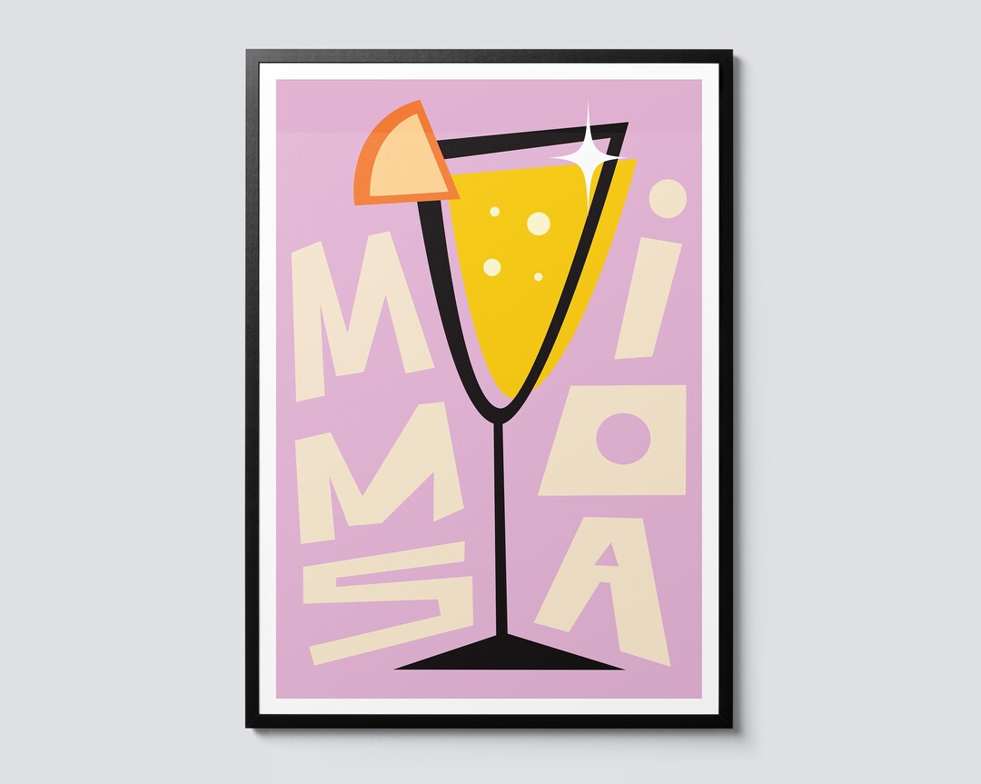 Mimosa Cocktail Illustration Print, Bright Graphic Wall Art Decor ...