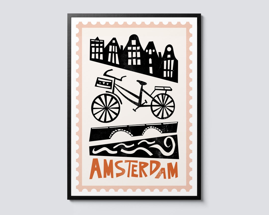 Amsterdam Scrapbook Collage Print, European Bike and Canal Wall Art ...