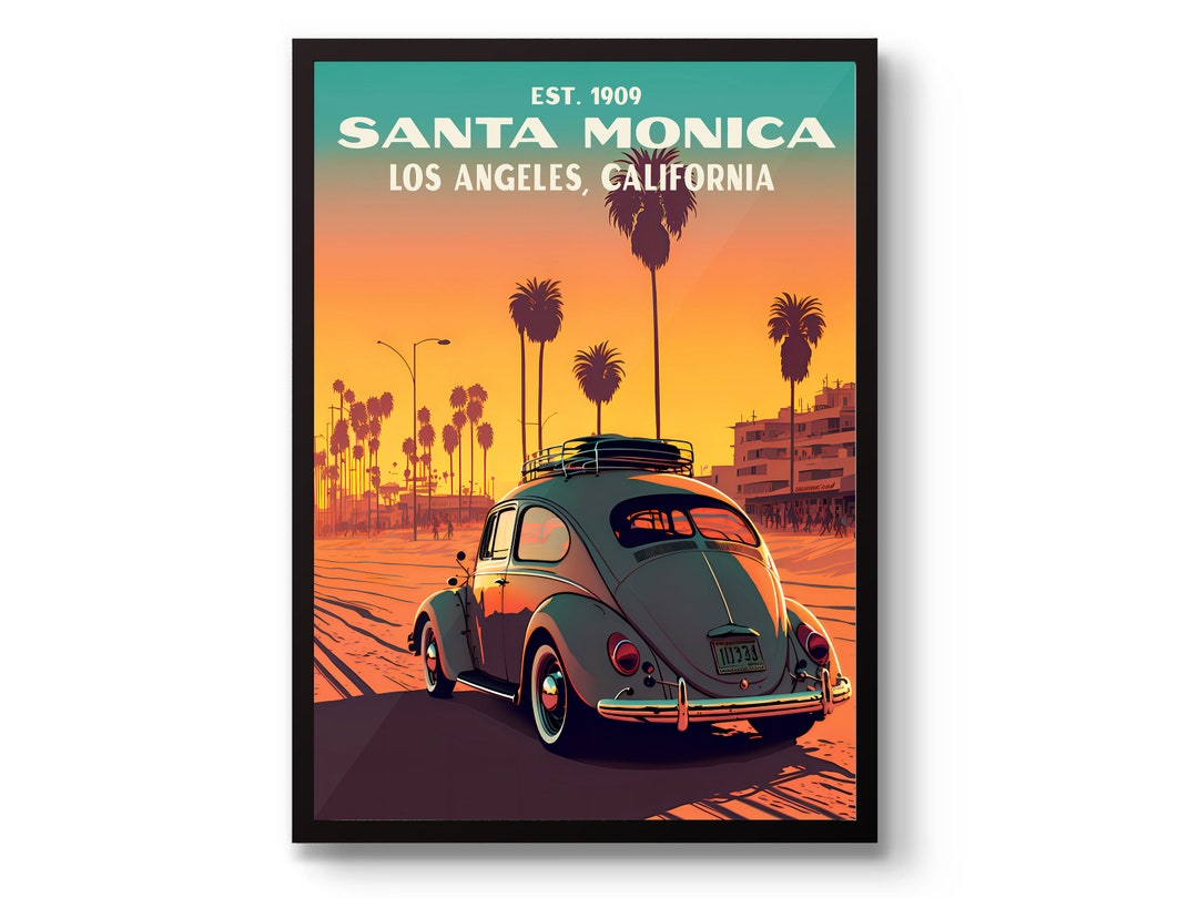 Santa Monica Poster, Los Angeles California Print, Vintage Travel Art ...
