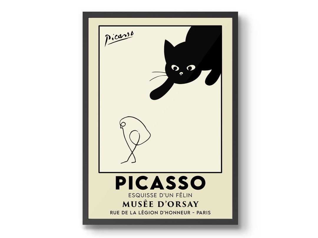 Pablo Picasso Cat & Bird, Museum Art Exhibition Poster Print, Vintage ...