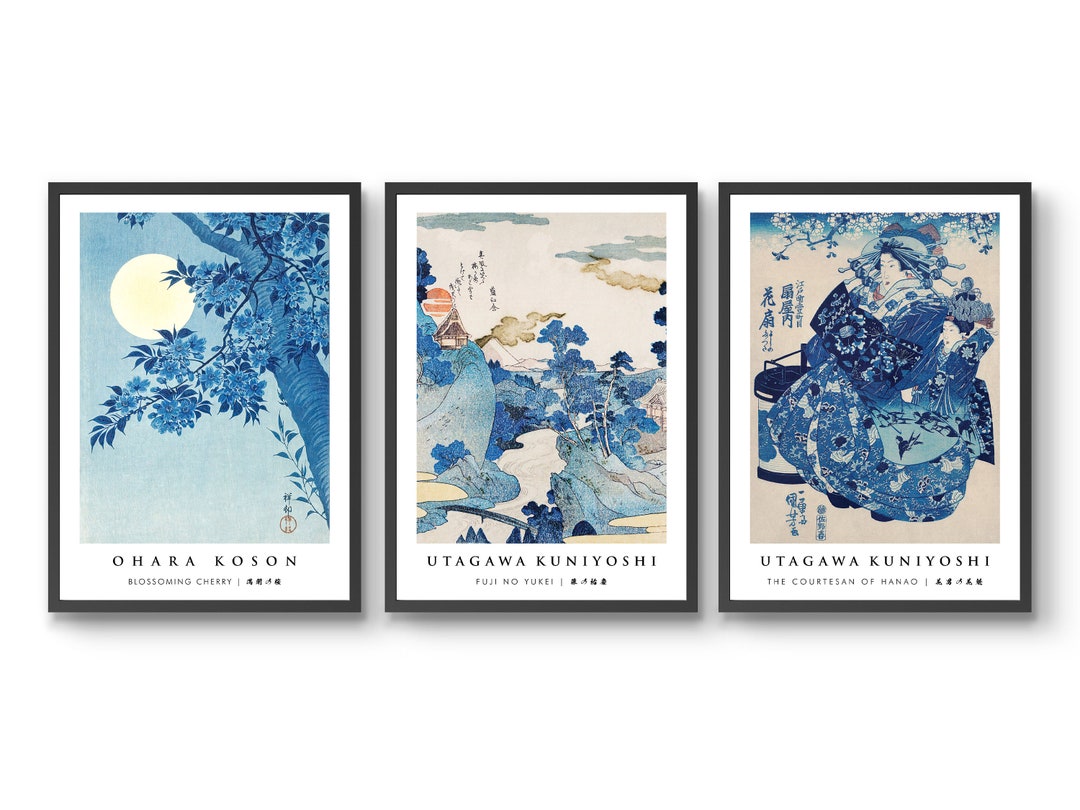 Blue Scenes Traditional Japanese Woodblock Wall Art Print, Ukiyo-e ...