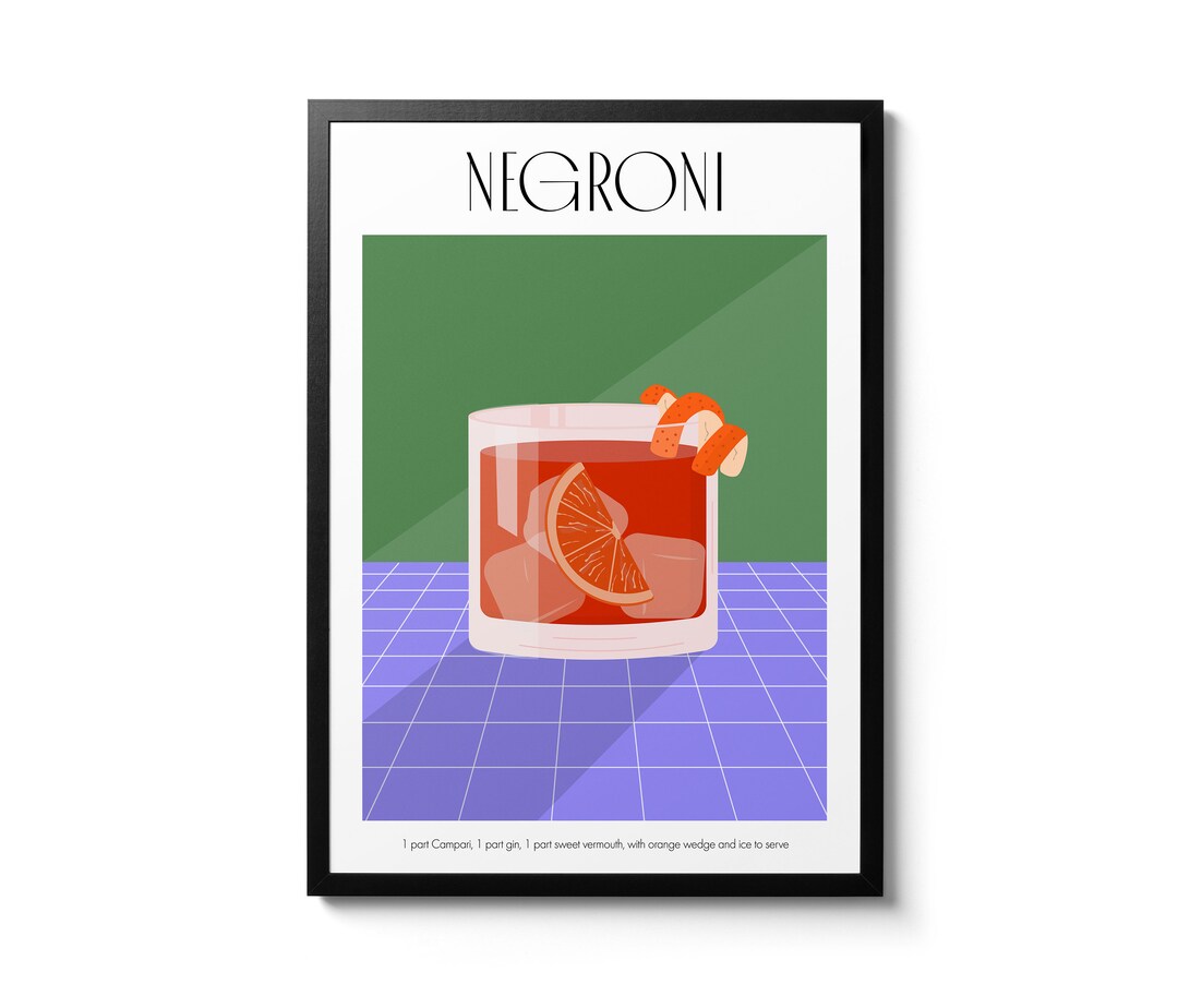 Negroni Print, Minimalist Cocktail Art, Modern Kitchen Decor, Mid ...