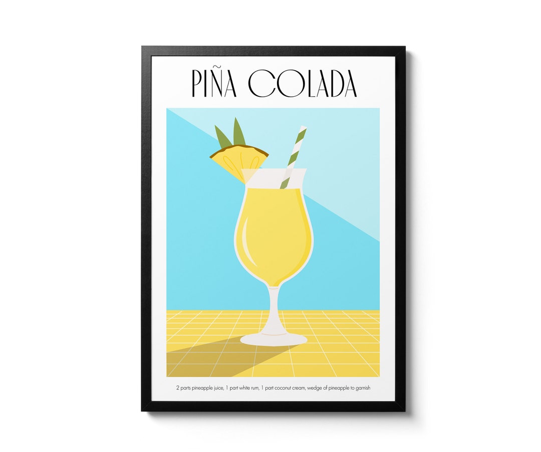 Pina Colada Print, Minimalist Cocktail Art, Modern Kitchen Decor, Mid ...