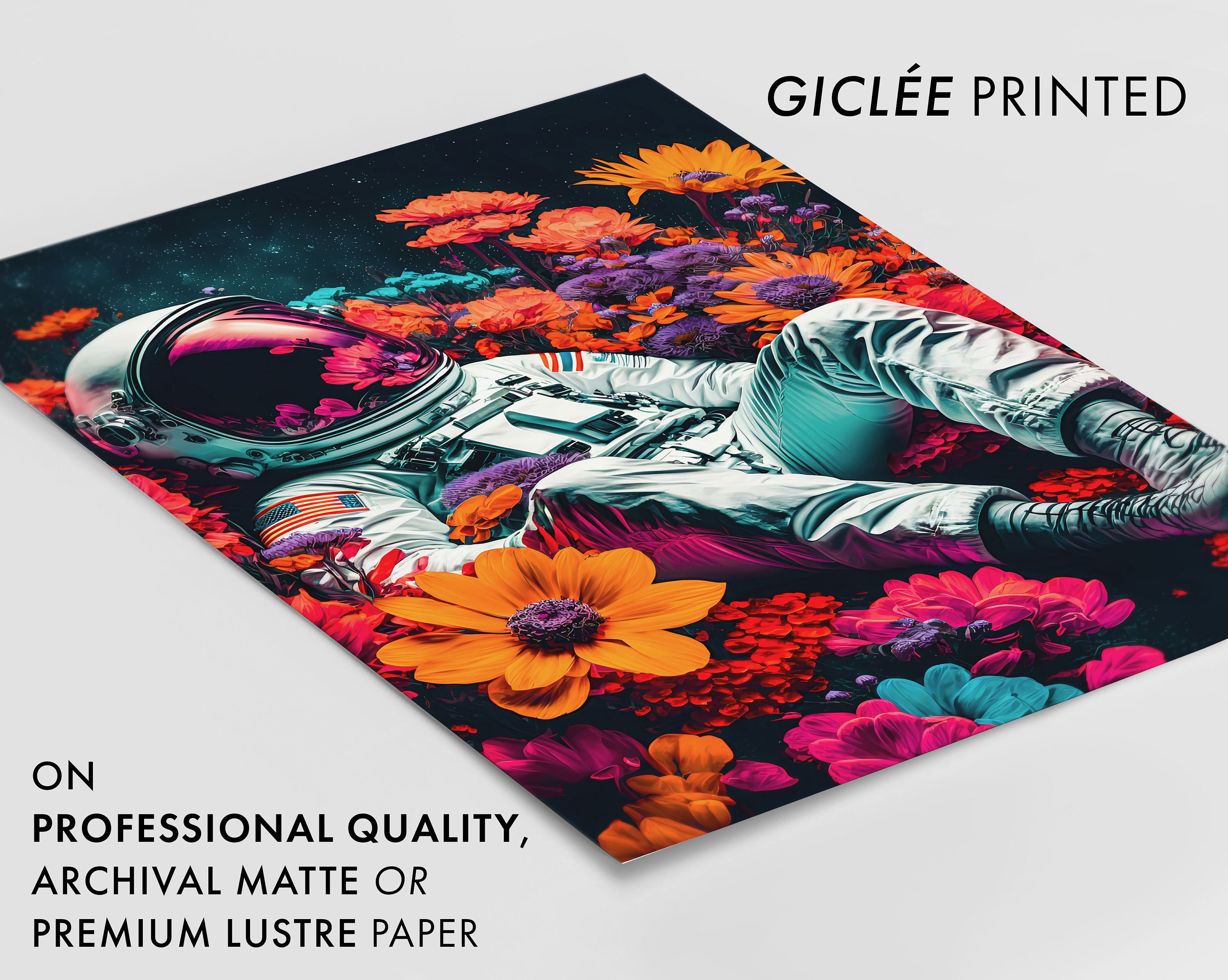 Astronaut Poster, Spaceman in Flowers Print, Sci-fi, Modern Art, Man ...