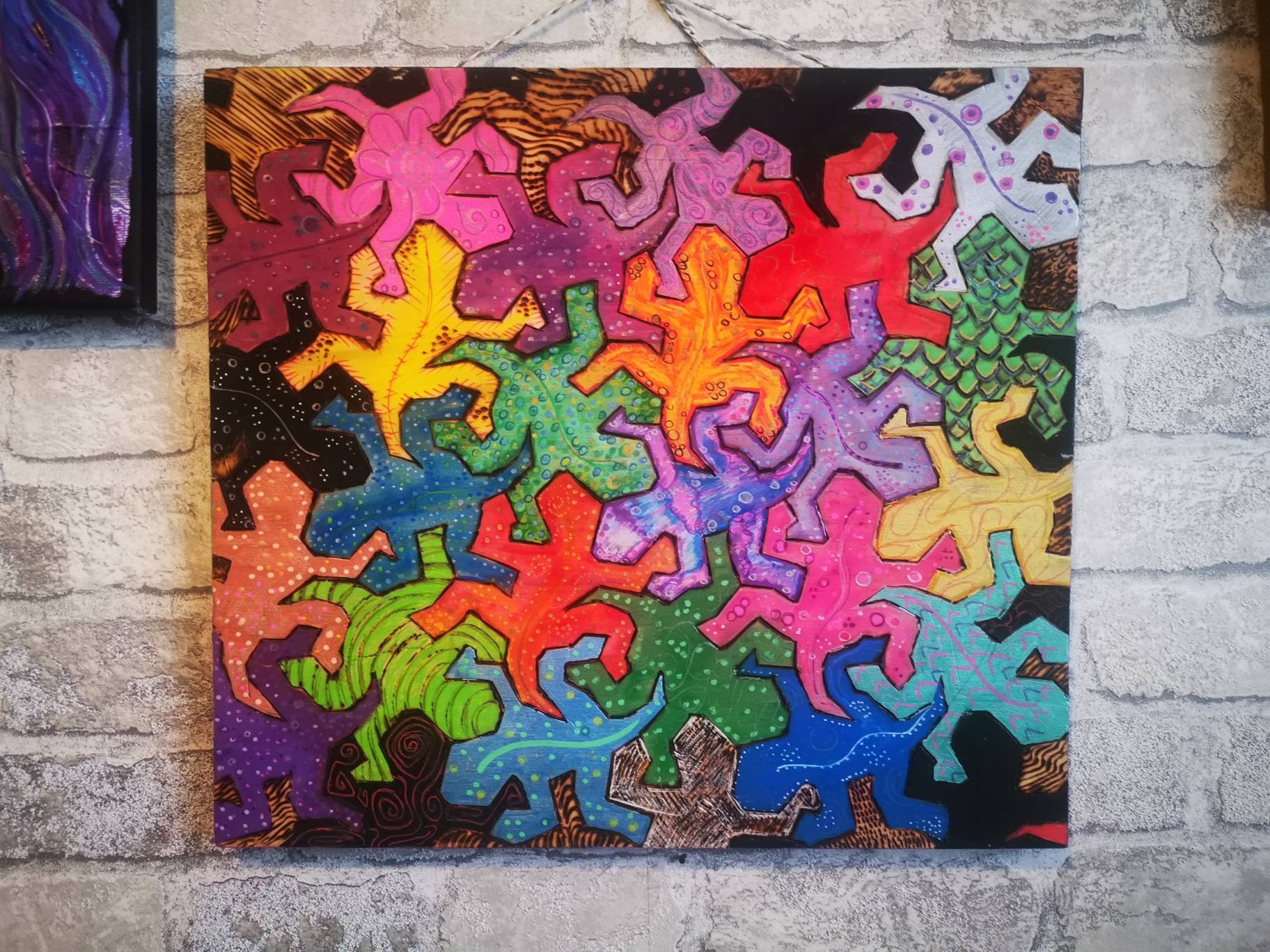 Wood Pyrography Escher Inspired woodburning Lizard Design Wall Art Home ...