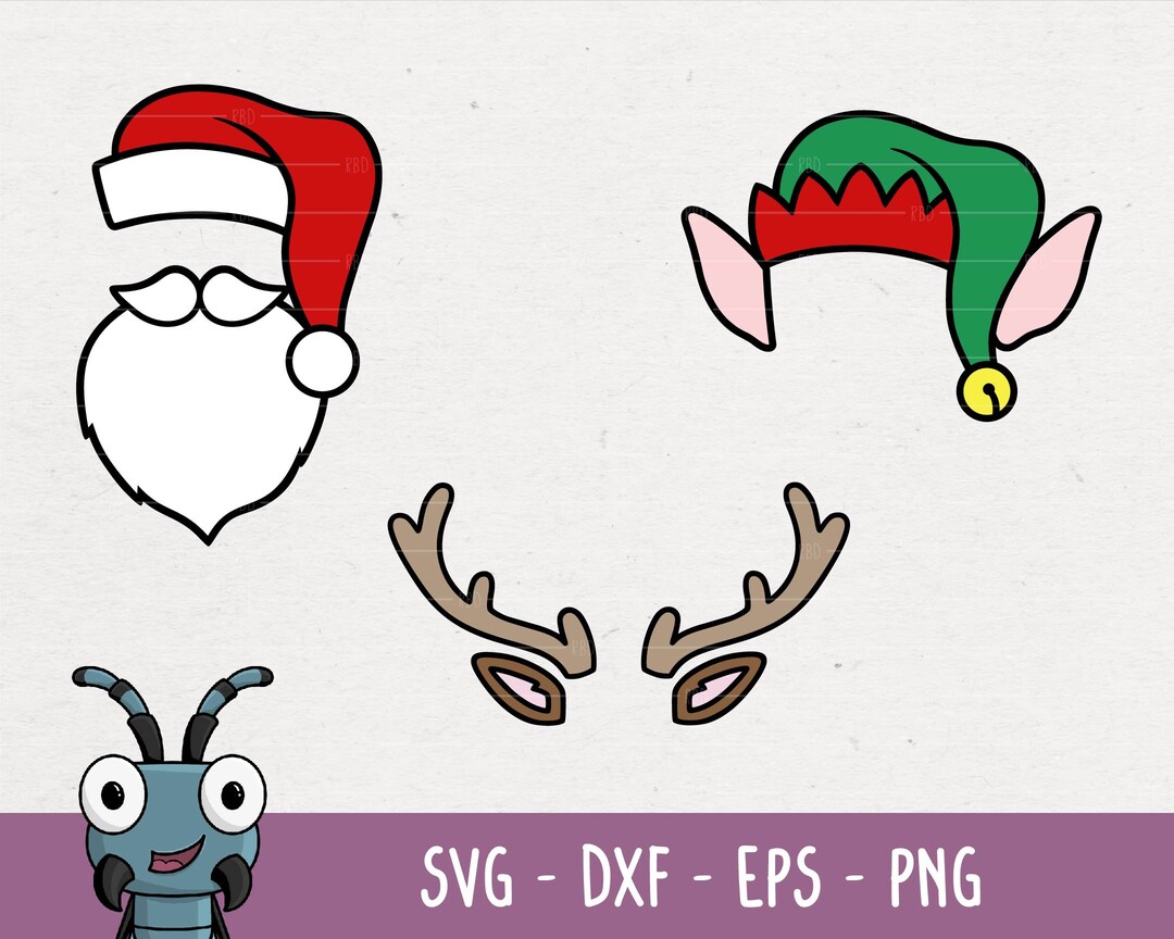 Santa Clause Hat Svg, Cartoon Elf Hat Svg, Reindeer Antlers Svg, North ...