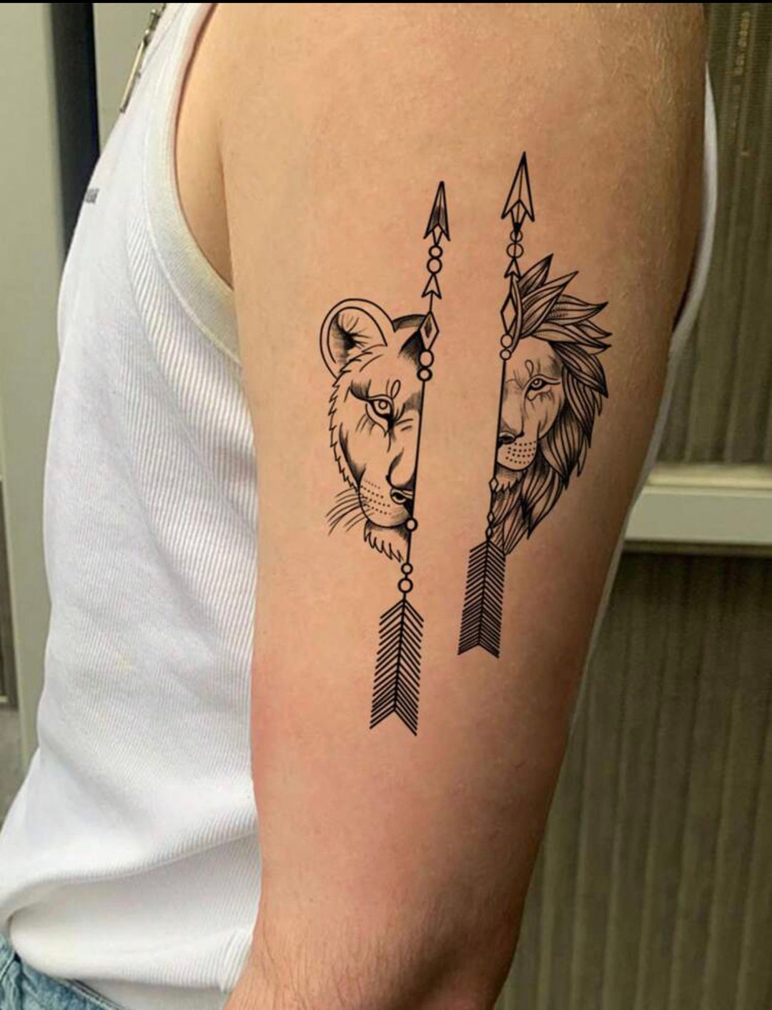 Lion & Tiger Half Face Couples Tattoos Temporary Tattoo - Etsy