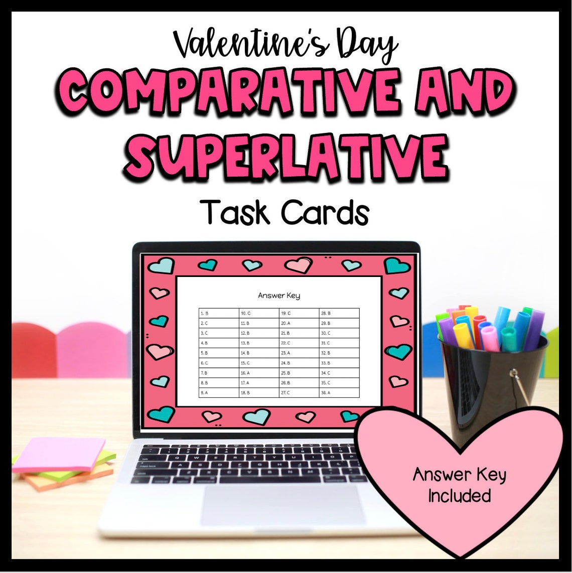 Valentine's Day Adjective Digital and Print Task Cards - NO PREP - Etsy