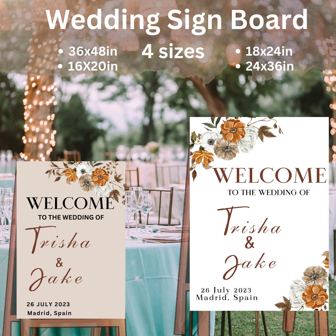 Boho Wedding Sign Board, Wedding Welcome Sign, Minimal Floral Sign ...