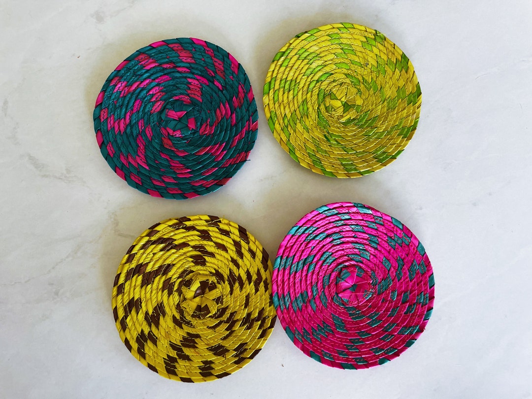 Palm Straw Patterned Coasters | Set of 5 | Palm Leaf Coaster | Handmade ...
