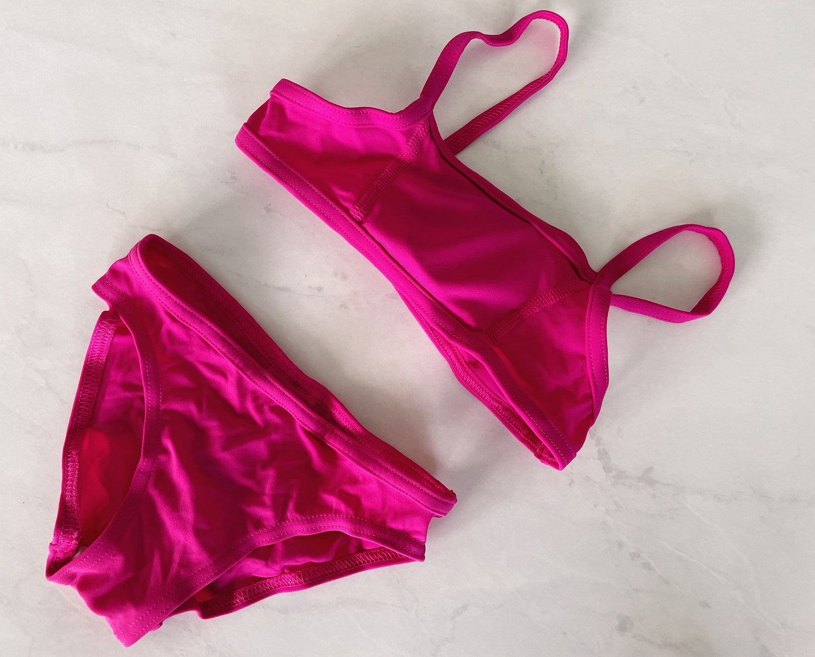 Girls Hot Pink Bikini: Trendy Two-piece Swimsuit (size 5) - Etsy