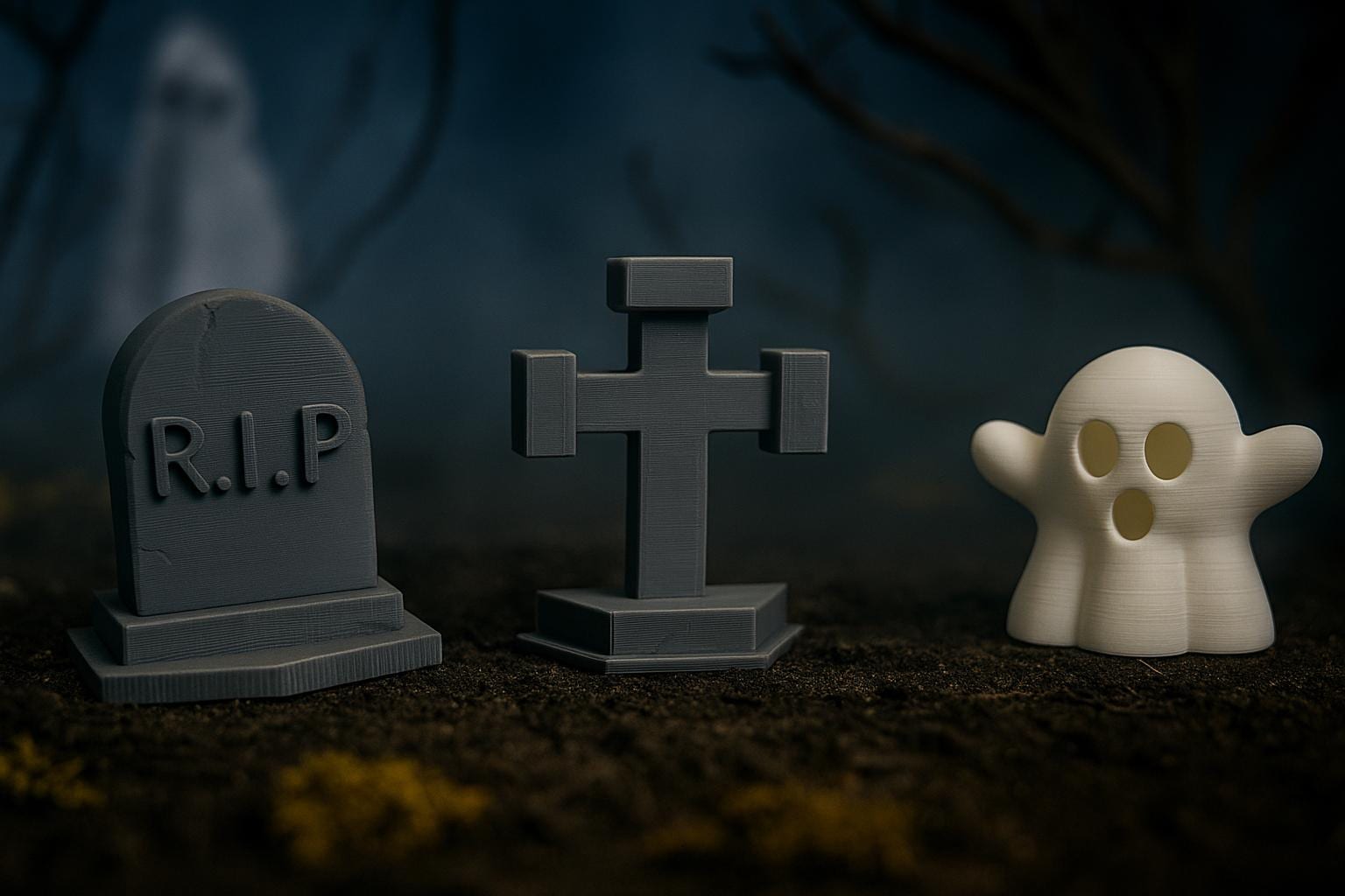 3D Printed Halloween Set – Ghost, Tombstone & Cross Figurines – Spooky ...