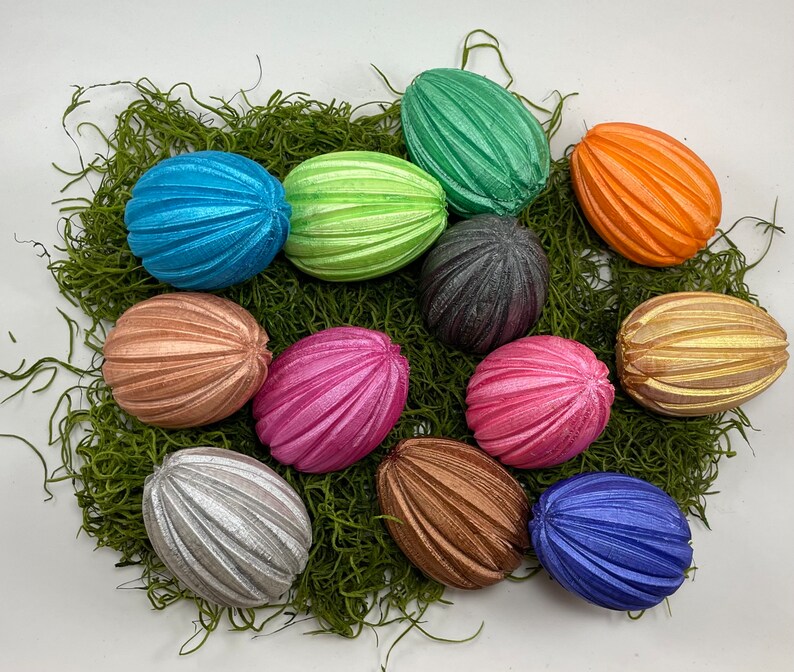 Hand Painted Metallic Blue Decorative Eggs Set of 12 PLA Plastic 3D ...