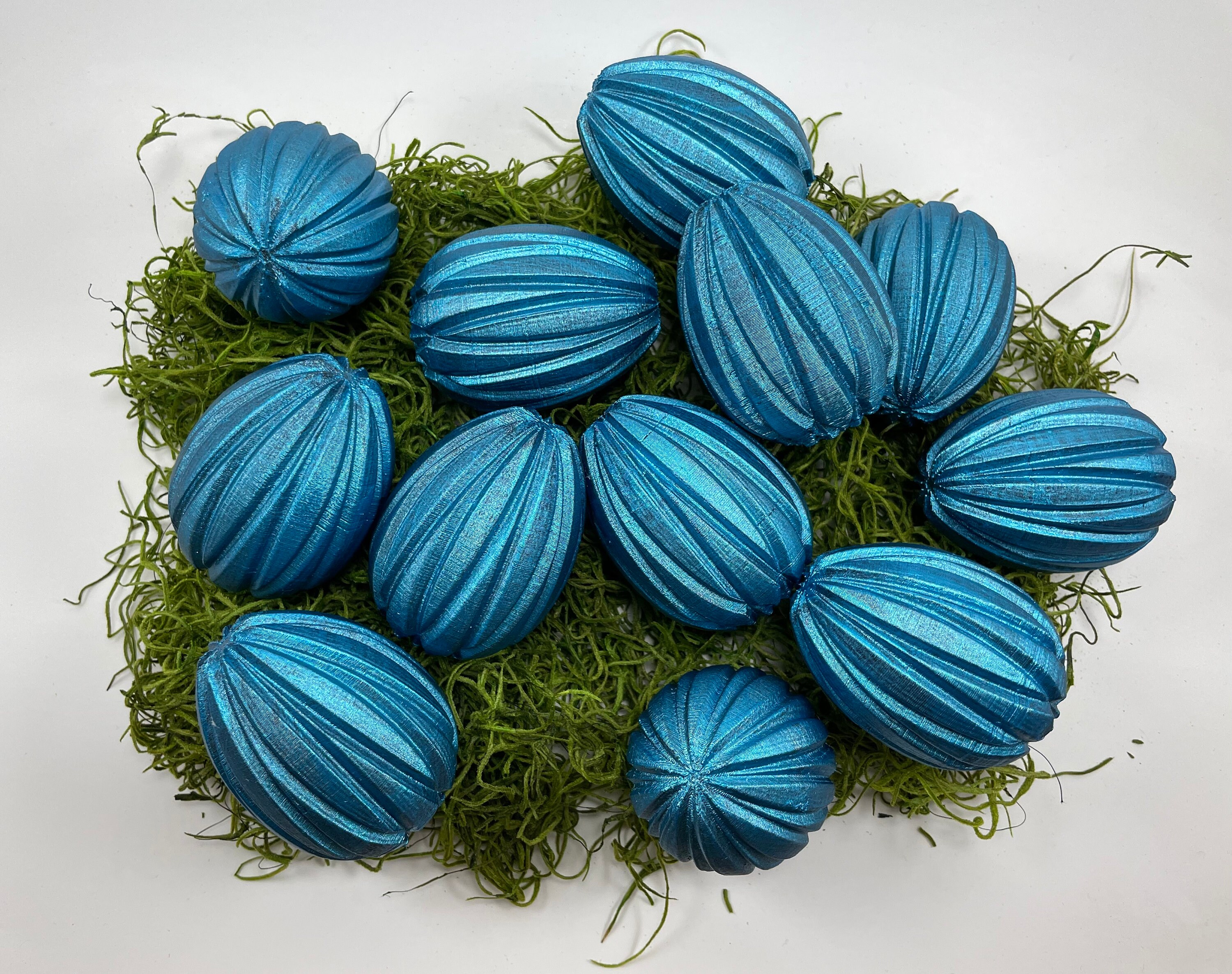 Hand Painted Metallic Blue Decorative Eggs Set of 12 PLA Plastic 3D ...