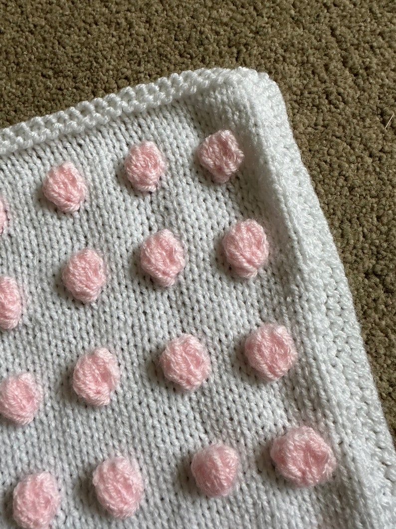 White and Pink Bobble Blanket - Etsy