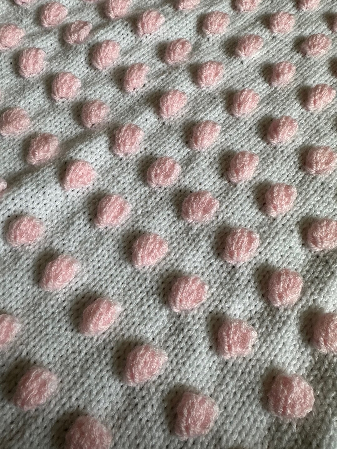 White and Pink Bobble Blanket - Etsy