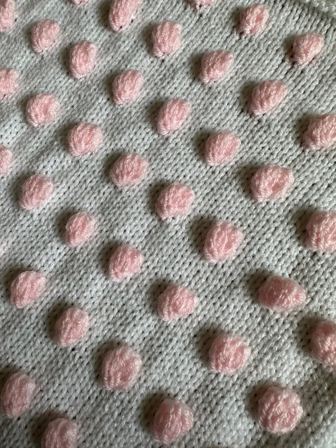 White and Pink Bobble Blanket - Etsy