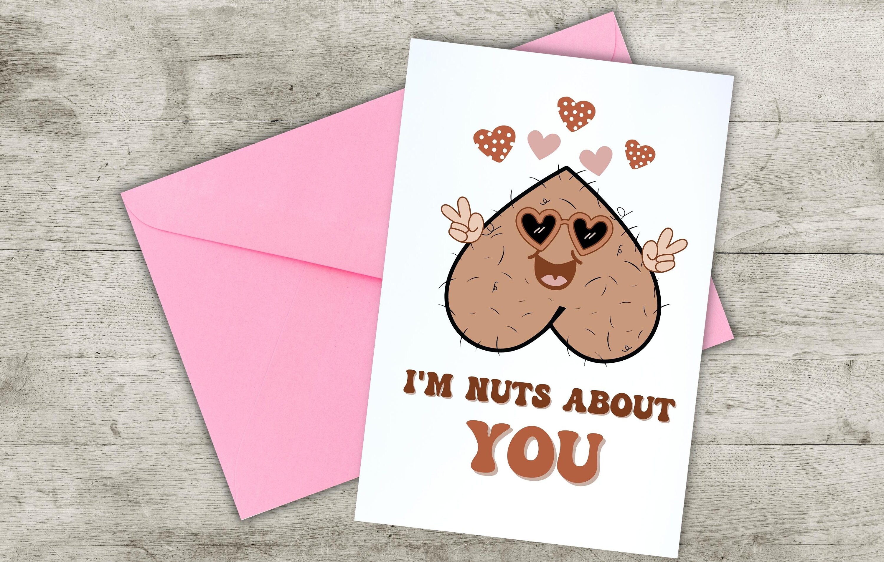 PRINTABLE 5x7" I'm Nuts About You Funny Retro Anniversary Card, Punny ...