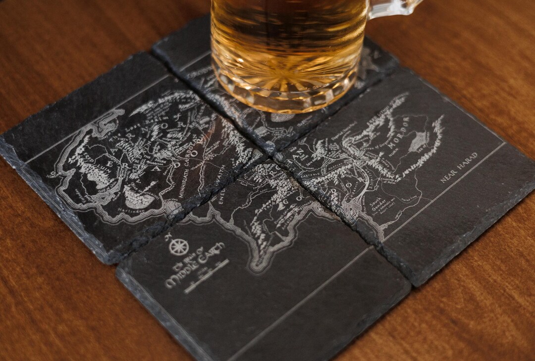 Middle Earth Map Set of 4 Slate Coasters, LOTR Gift, Christmas Gift ...