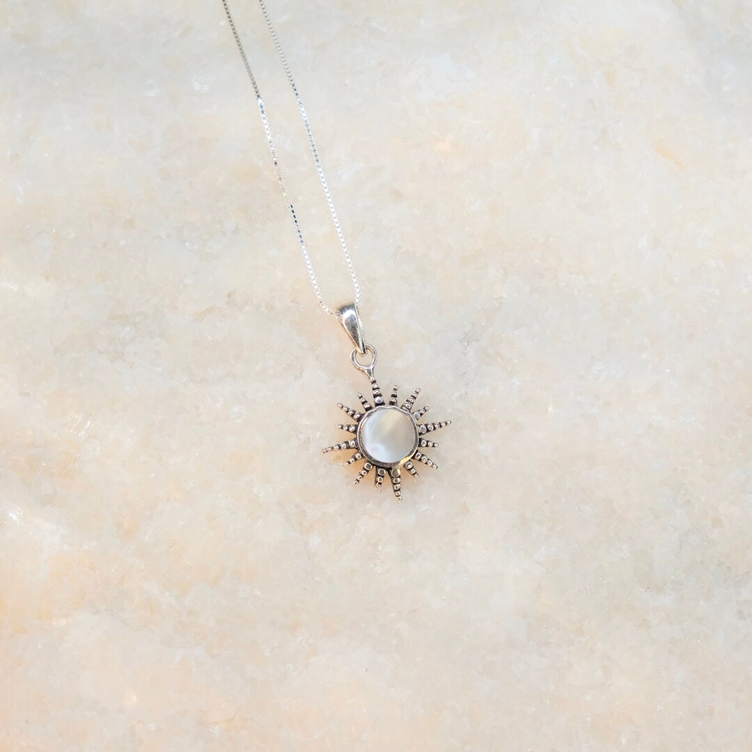 Mother of Pearl Sun Necklace: Sterling Silver Boho Pendant - Etsy