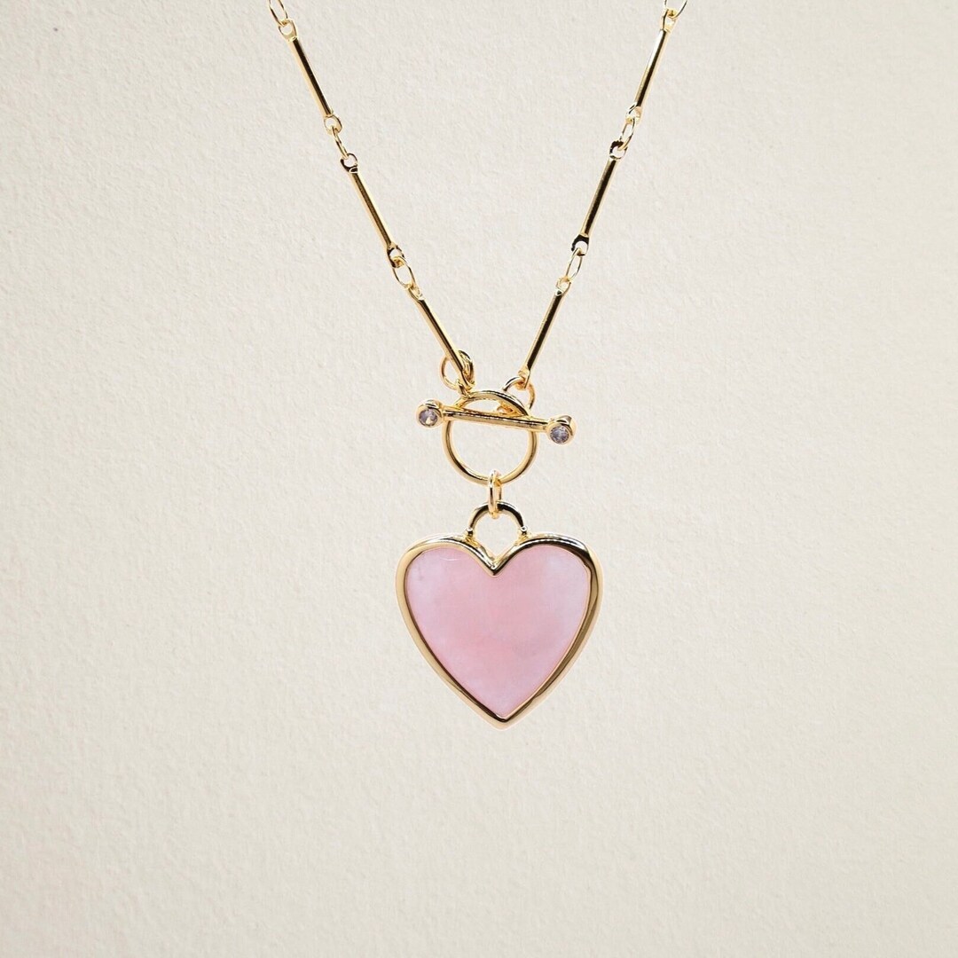 Rose Quartz Heart Necklace | Gold Toggle Chain Necklace | Healing ...
