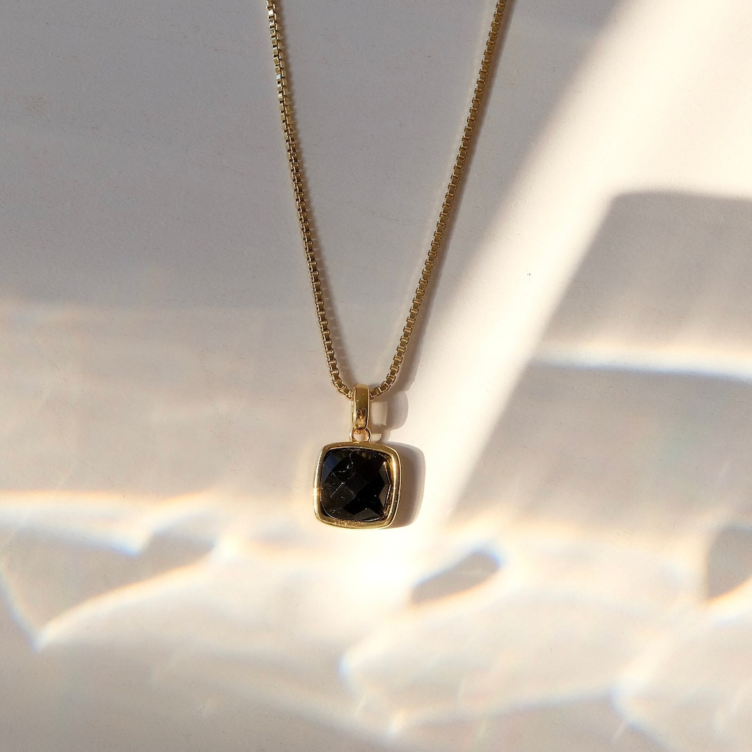 Obsidian Dainty Necklace | Square Obsidian Pendant Necklace | Crystal ...