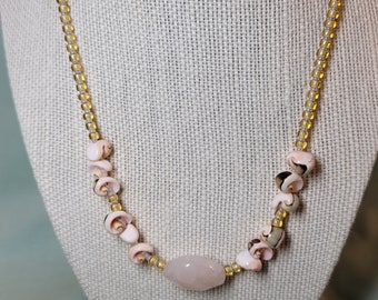 Rose Quartz, Shell, Blue Glass and Jade Beaded Necklace - Etsy