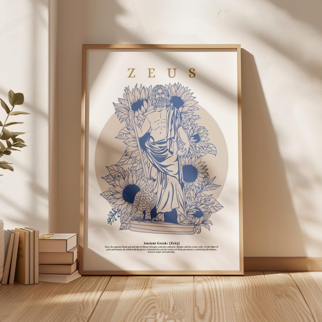 Zeus Poster – Greek God Art Print – Mythology Wall Decor – Minimalist ...