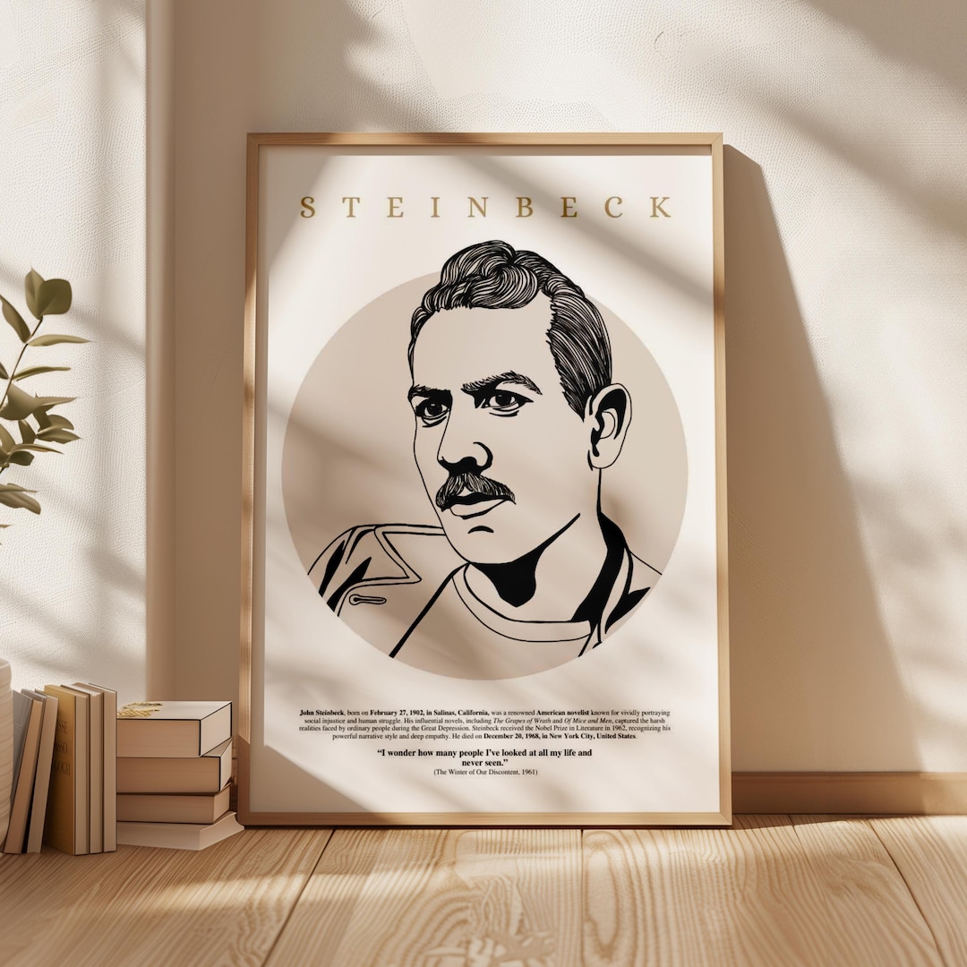 John Steinbeck Portrait Print – Hand-drawn American Author Art, Poster ...