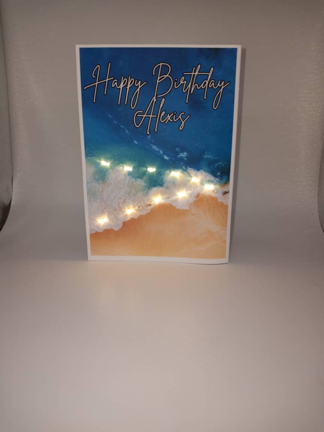 Beach Light up LED Personalize Birthday Card︱ Glowing Ocean Shore Card ...