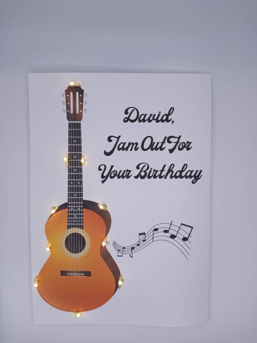 Guitar Light up LED Personalize Birthday Card Brown Acoustic Guitar ...