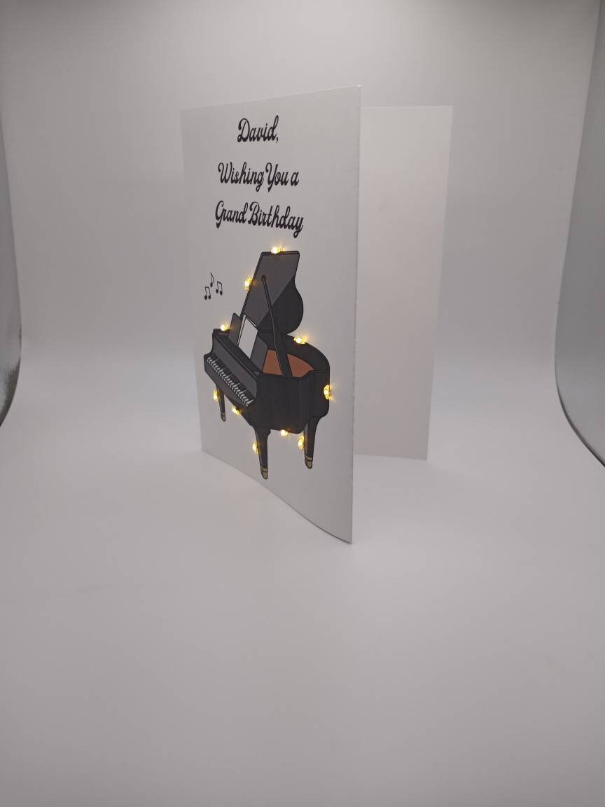Piano Light up LED Personalize Birthday Card Black Grand Piano Guitar ...