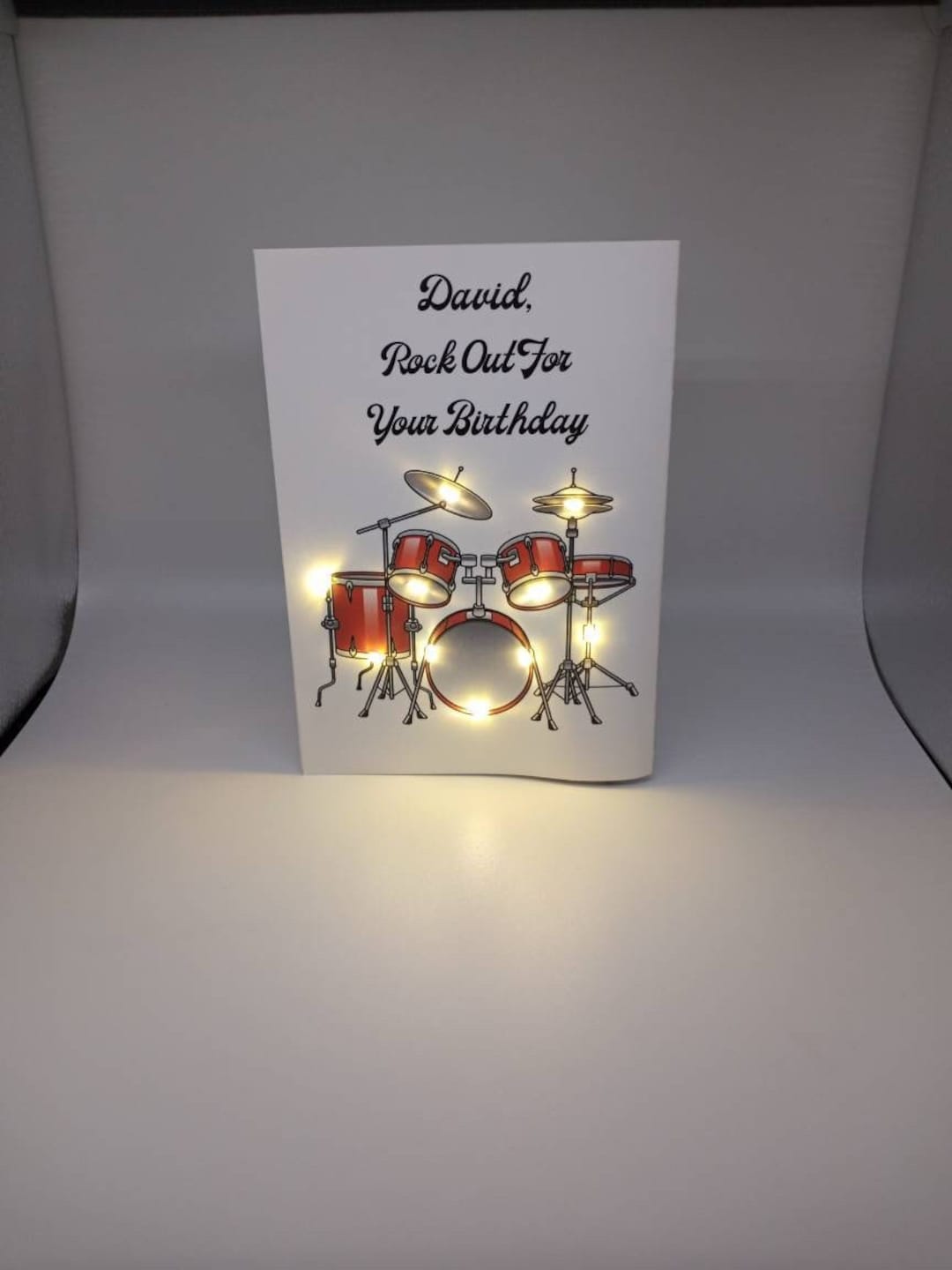 Drum Light up LED Personalize Birthday Card︱ Red Acoustic Drum Set Card ...