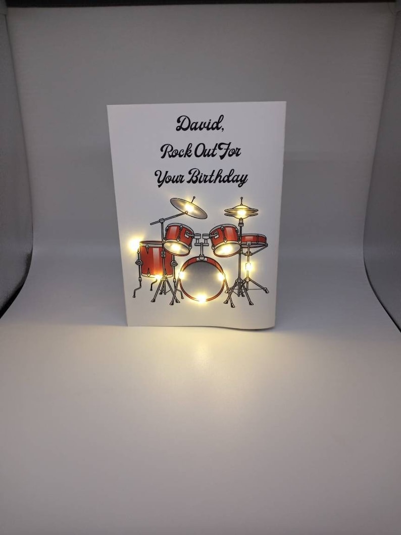 Drum Light up LED Personalize Birthday Card Red Acoustic Drum Set ...