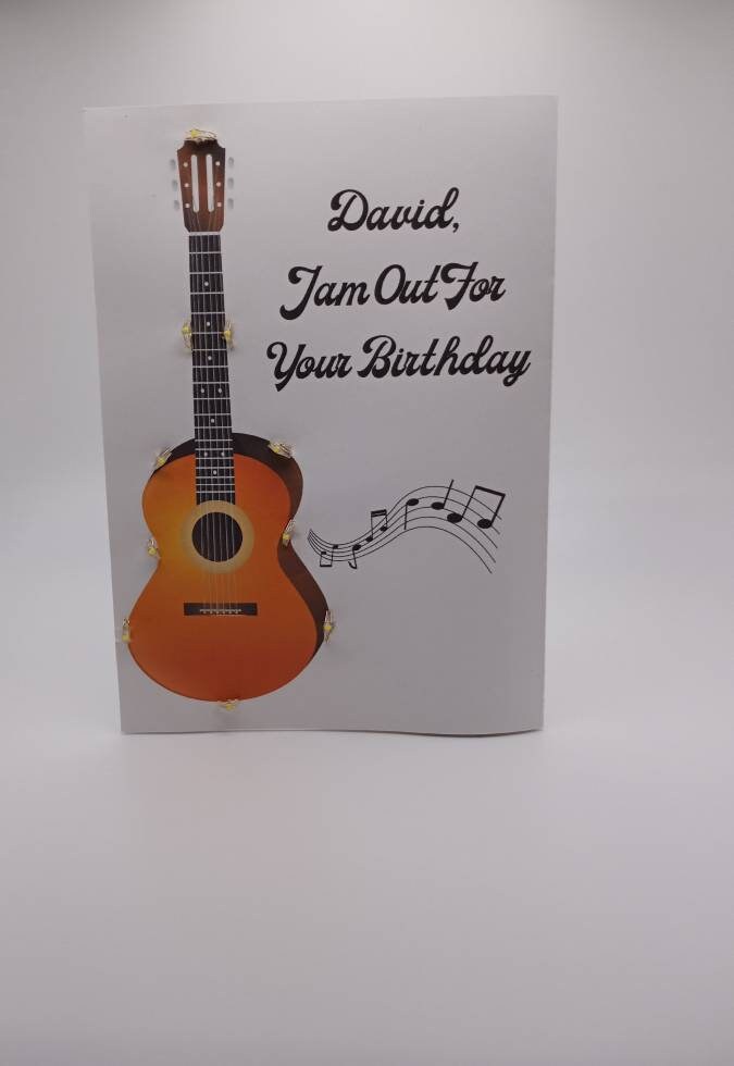 Guitar Light up LED Personalize Birthday Card Brown Acoustic Guitar ...