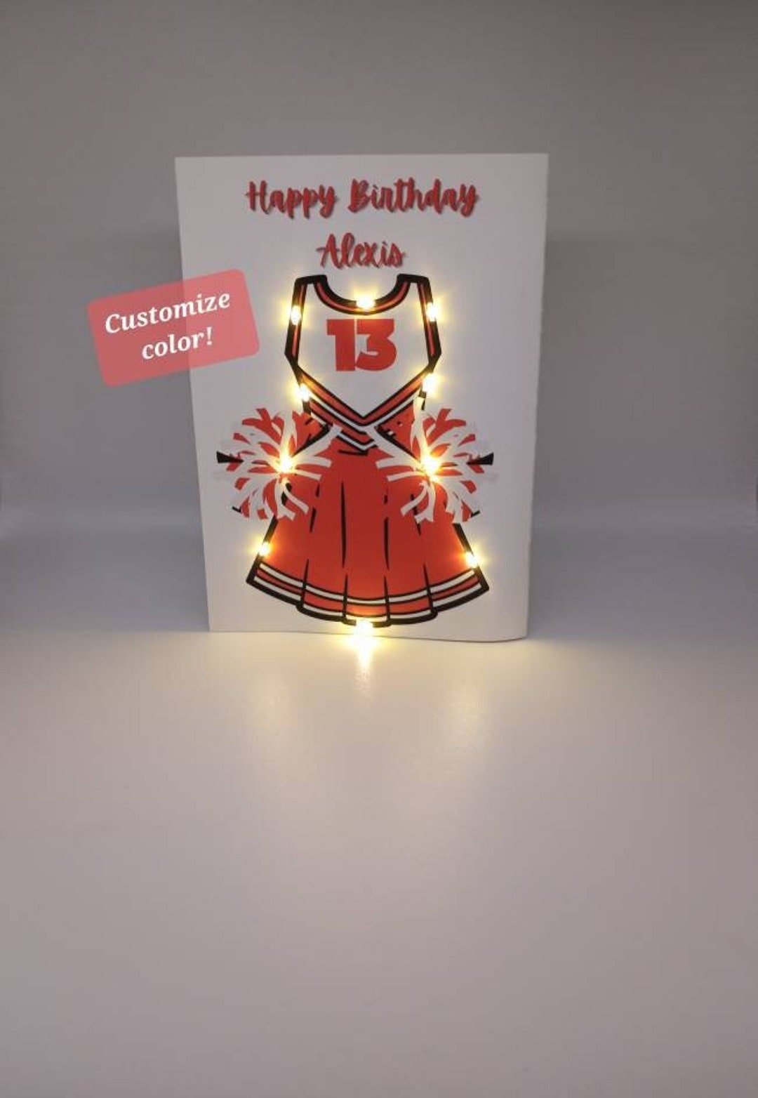 Cheerleader Light up LED Personalize Birthday Card︱cheer Card With ...