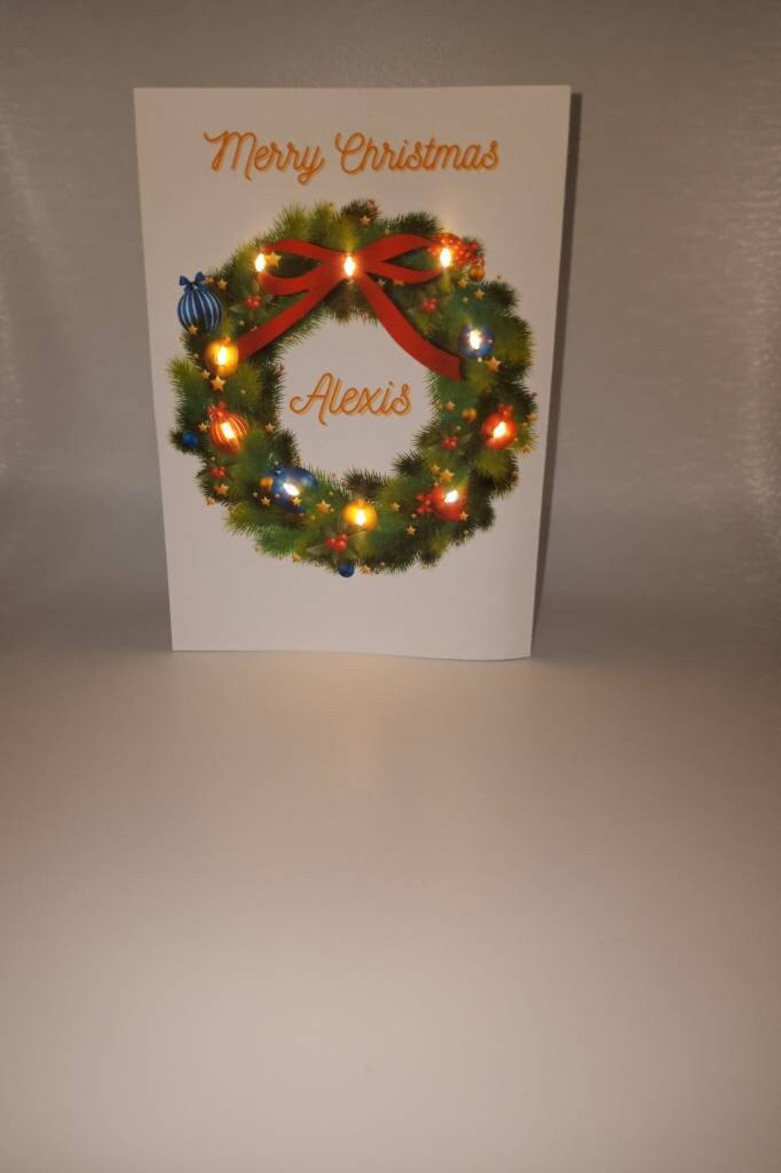 Christmas Wreath LED Christmas Card︱personalized Handmade Custom Light ...