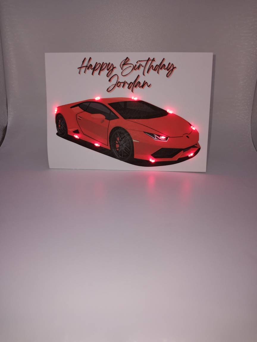 Red Sports Car Light up LED Personalize Birthday Cardred Luxury ...