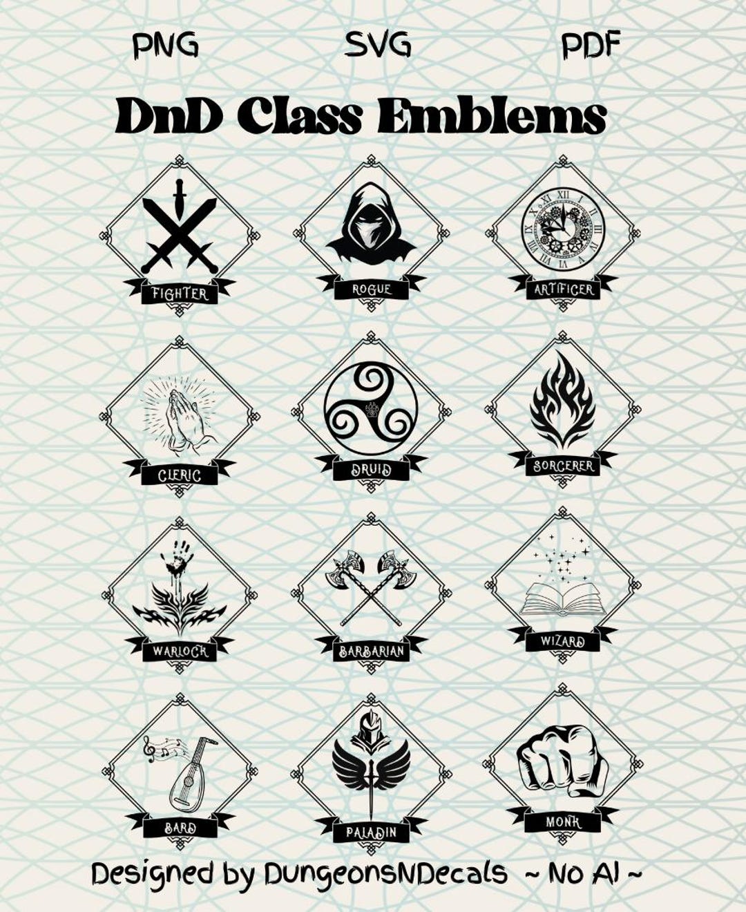 13 Dnd Class Emblems/icons - SVG/PNG/PDF - Digital Download - Etsy