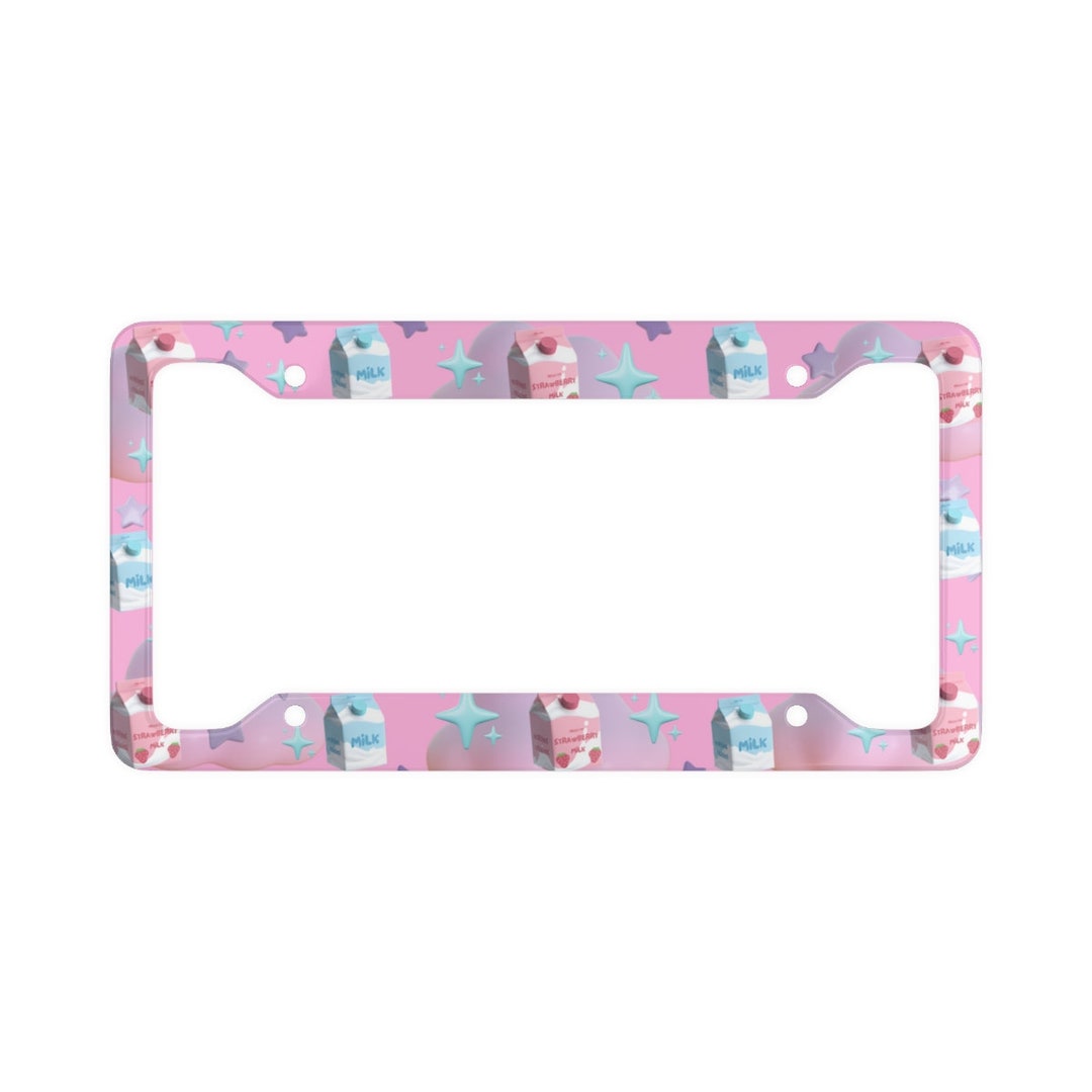 Kawaii Strawberry Milk License Plate Frame, MADE TO ORDER, Cute Car ...