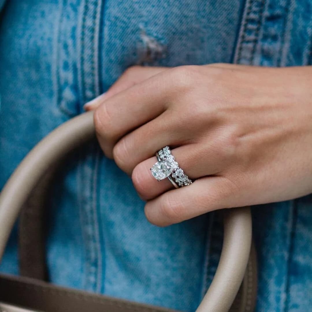 3 Carat Cushion Cut Moissanite Diamond Bridal Ring Set, 14K Solid Gold ...