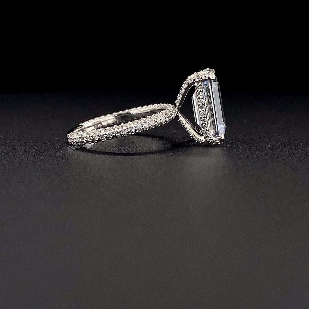 4 Carat Emerald Cut Moissanite Diamond Engagement Ring, 14K Solid Gild ...